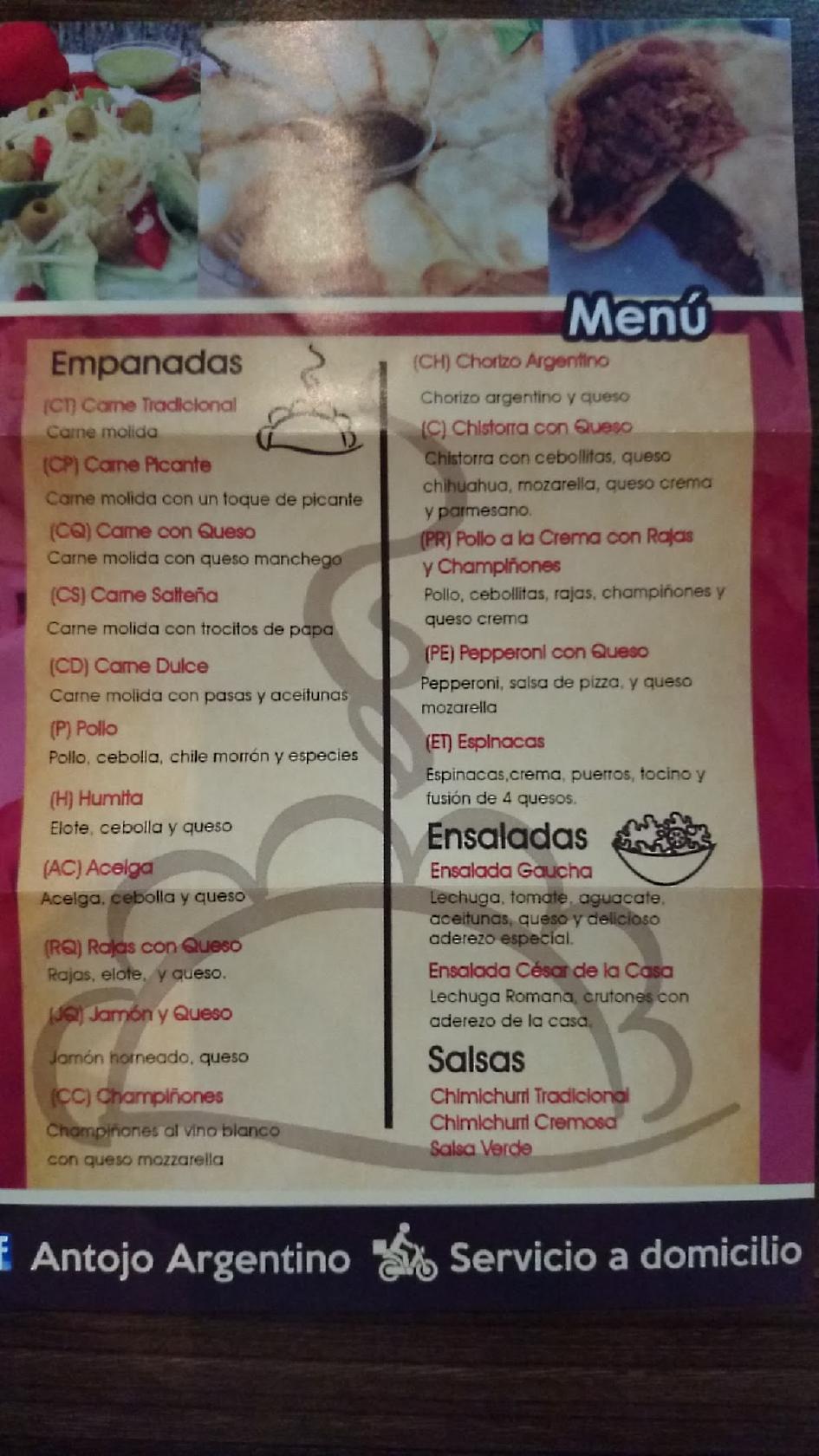 Carta del restaurante ANTOJO ARGENTINO, Reynosa, José María Morelos 1500