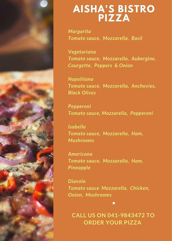 Menu at Aisha cafe, Drogheda
