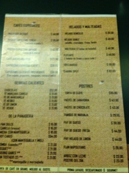 Menu at Café Andrade Restaurante, Playa del Carmen, avenida 20