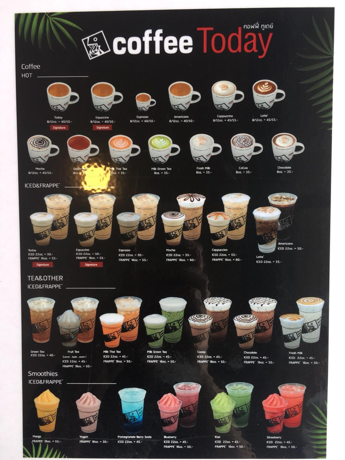 Menu at Coffee Today สาขาเกษตรศาสตร์ ประตู3 cafe, Laem Chabang