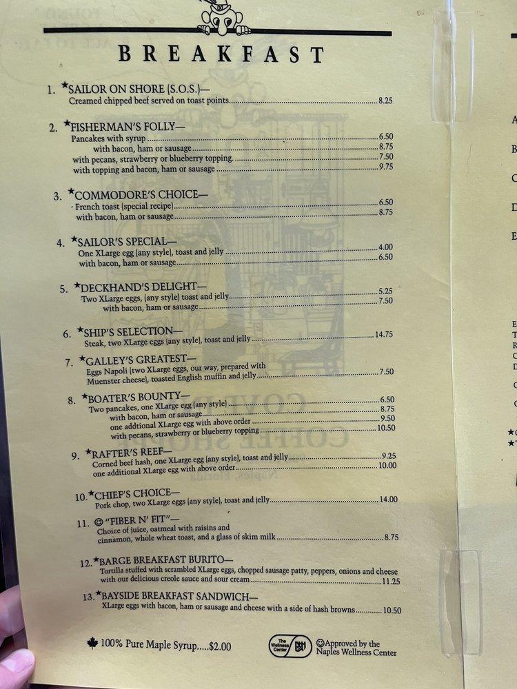 Menu at Cove Inn Coffee Shoppe restaurant, Naples