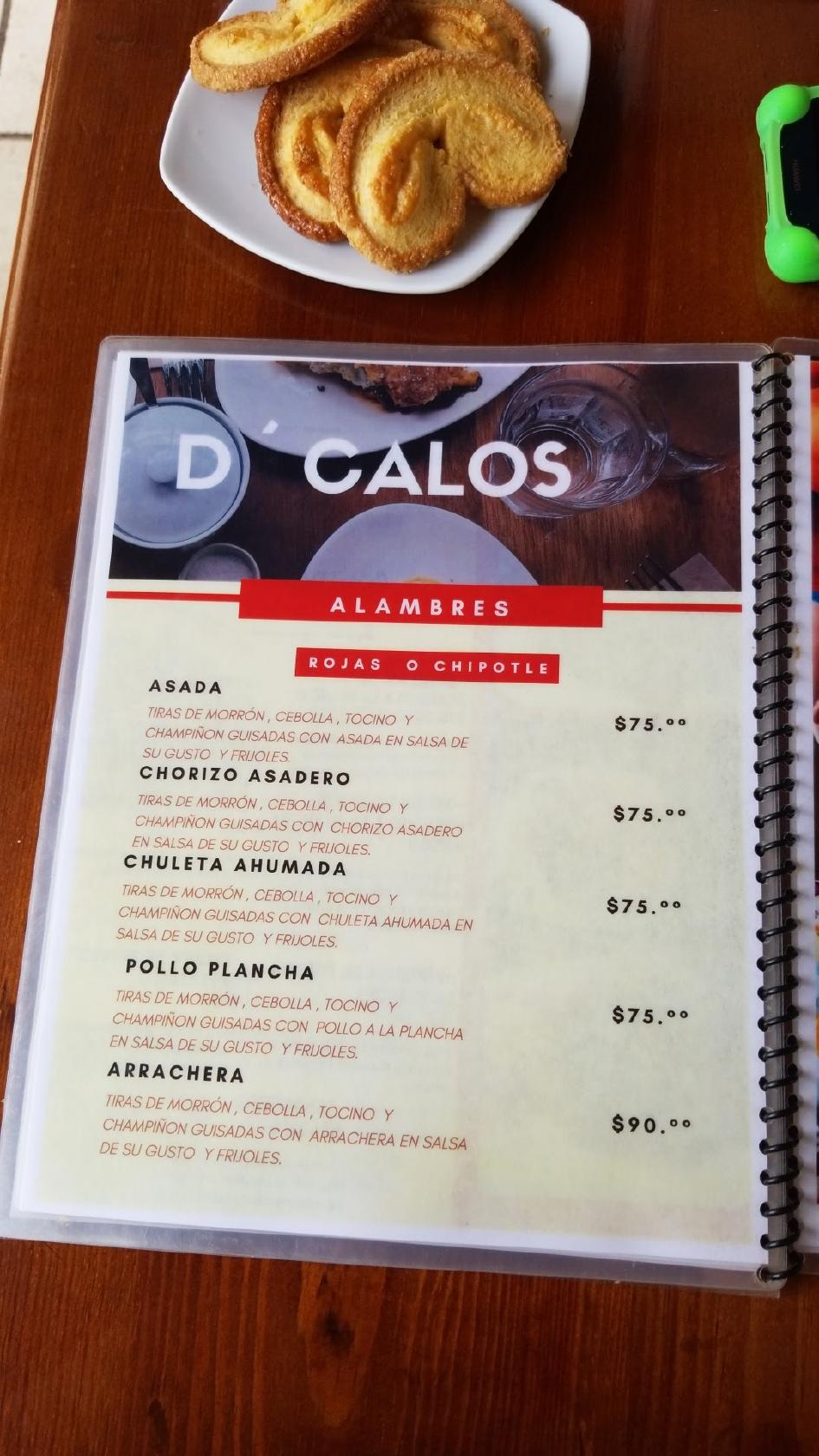 Carta del restaurante D'CALOS, Ixtlán del Río
