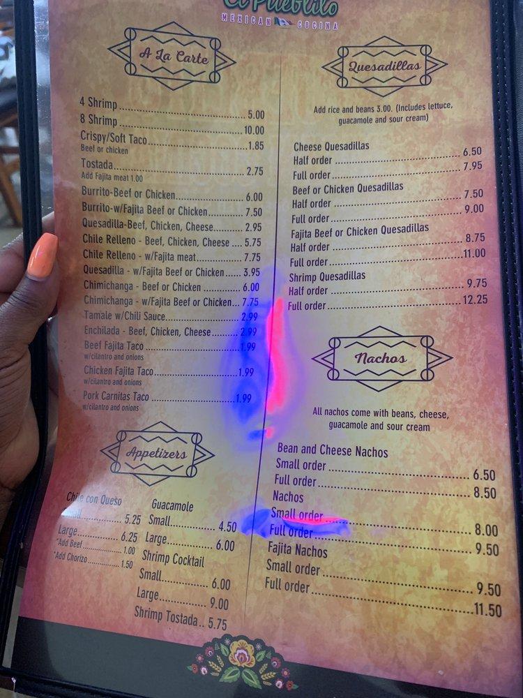 Menu at El Pueblito Mexican Cocina restaurant, Plano