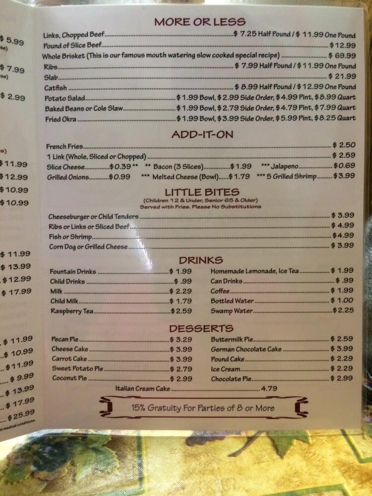 Menu at Florida's Kitchen BBQ, Livingston