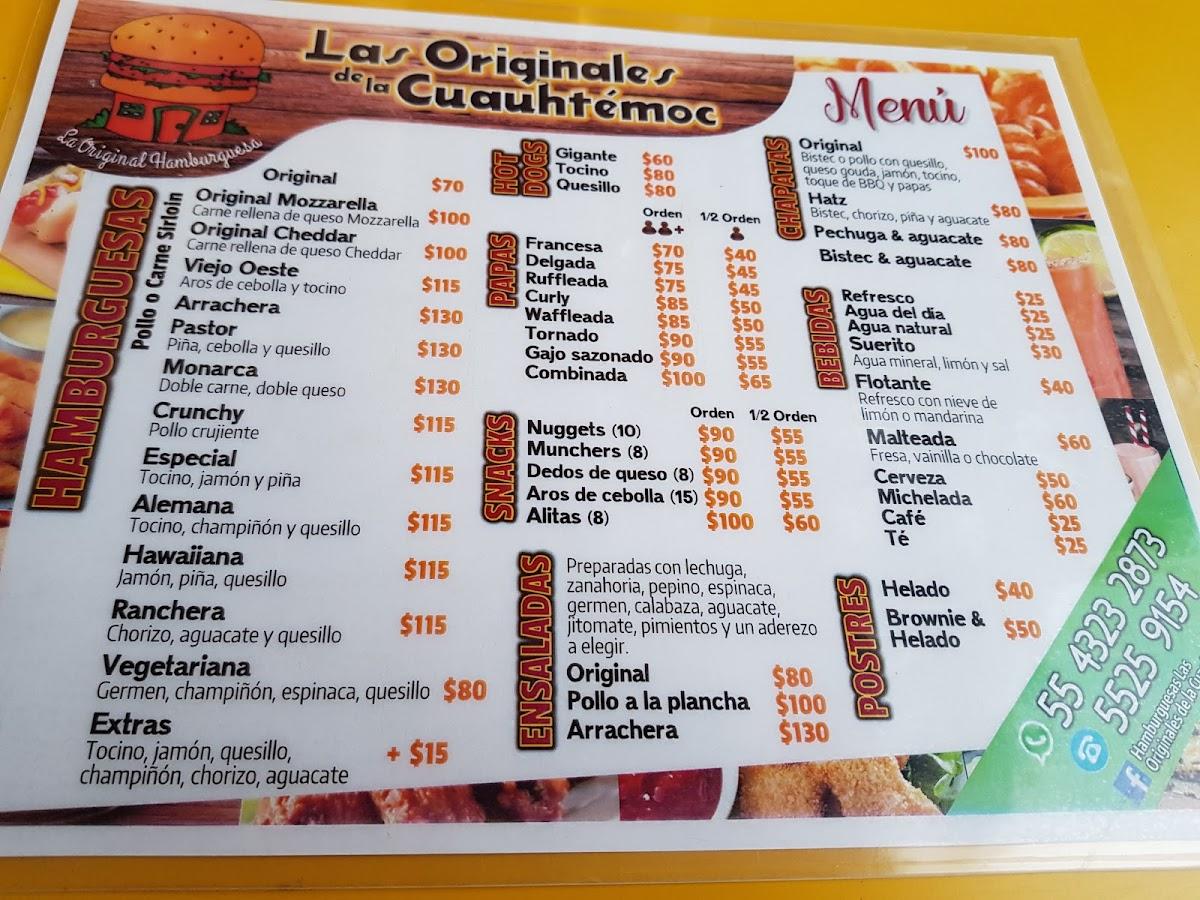 Carta del restaurante LAS ORIGINALES DE LA CUAUHTEMOC, Ciudad del México