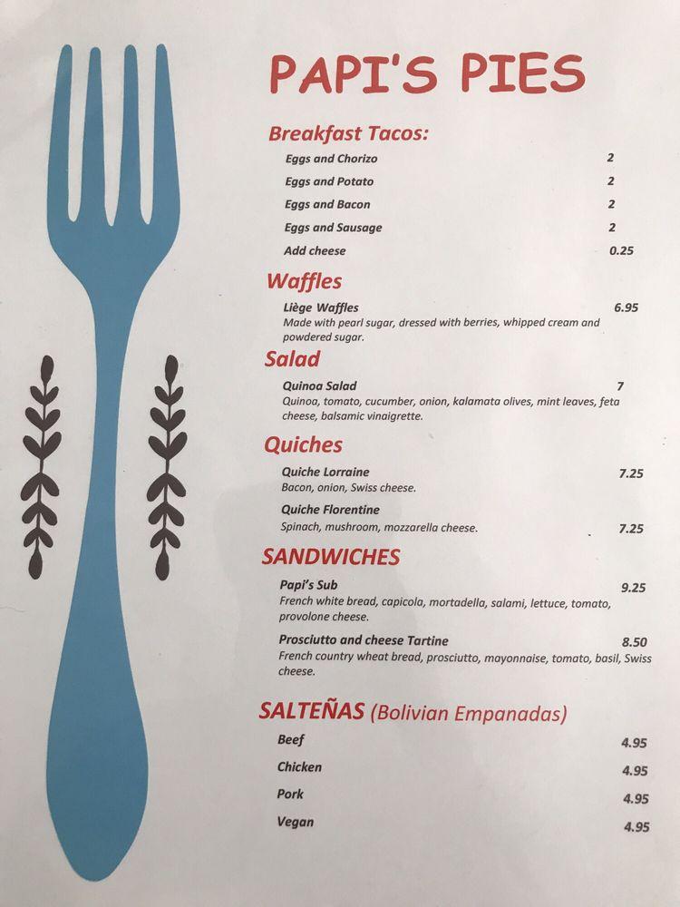 Menu at Papi's Pies desserts, Round Rock