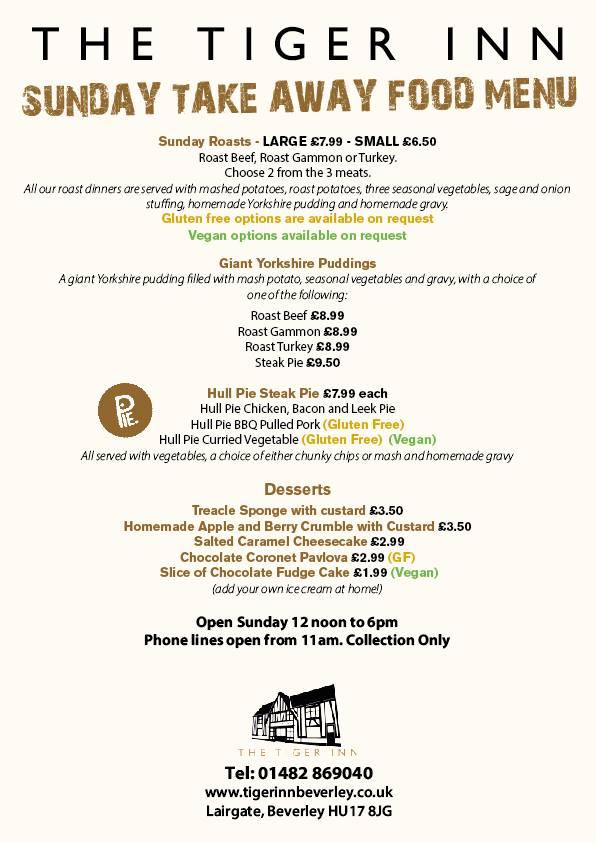 Menu at Tiger Inn pub & bar, Beverley