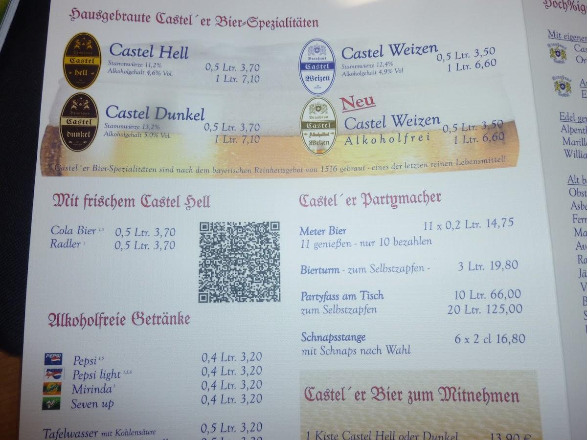 Menu at Brauhaus Castel restaurant, Wiesbaden