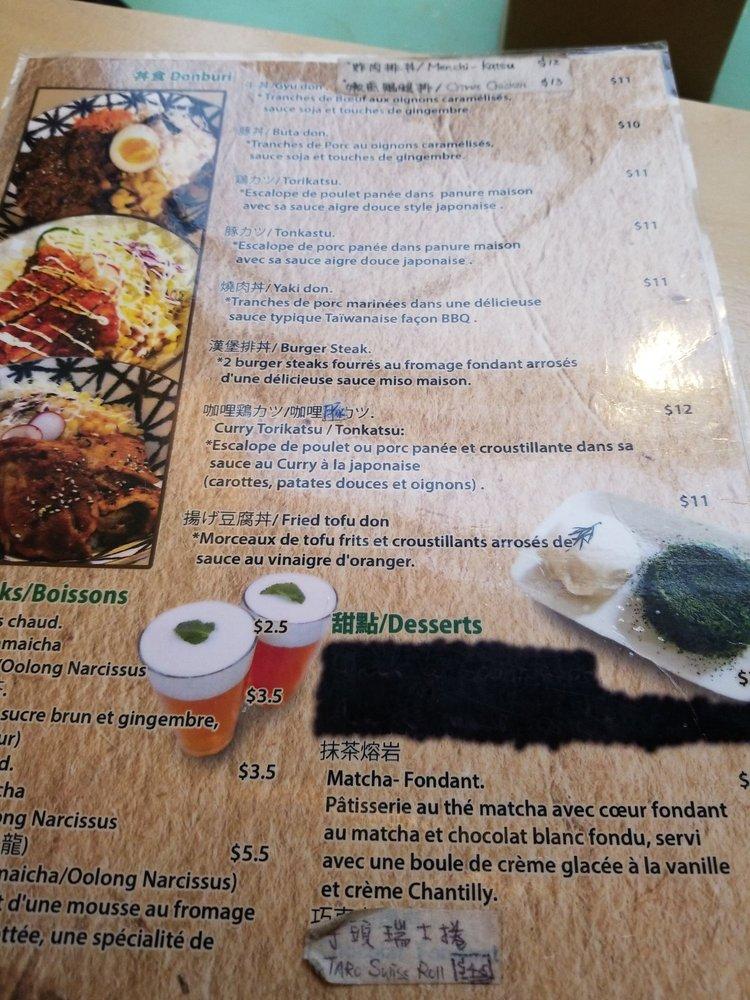 Menu at DonDonYa cafe, Montréal