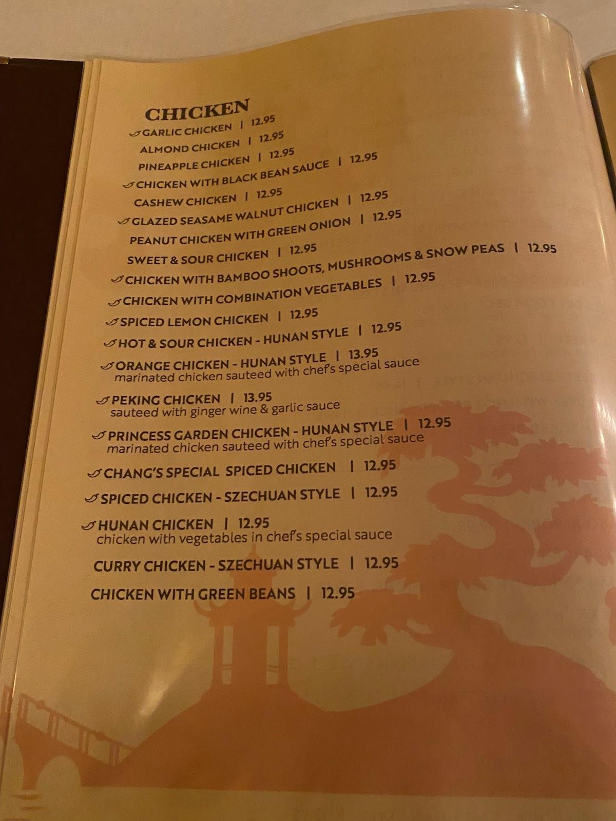 Menu at Princess Garden restaurant, Kansas City