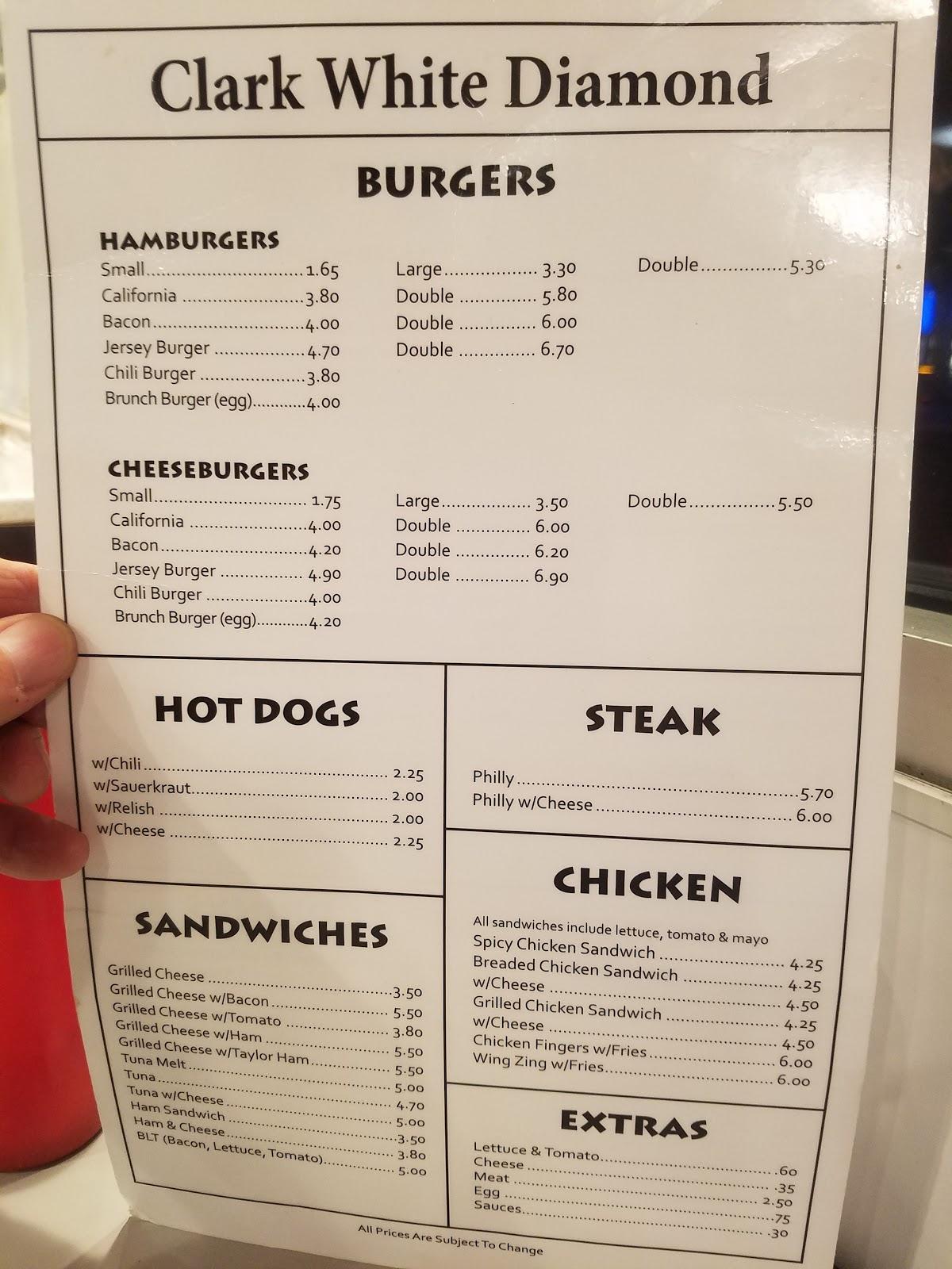 Menu at Clark White Diamond restaurant, Clark
