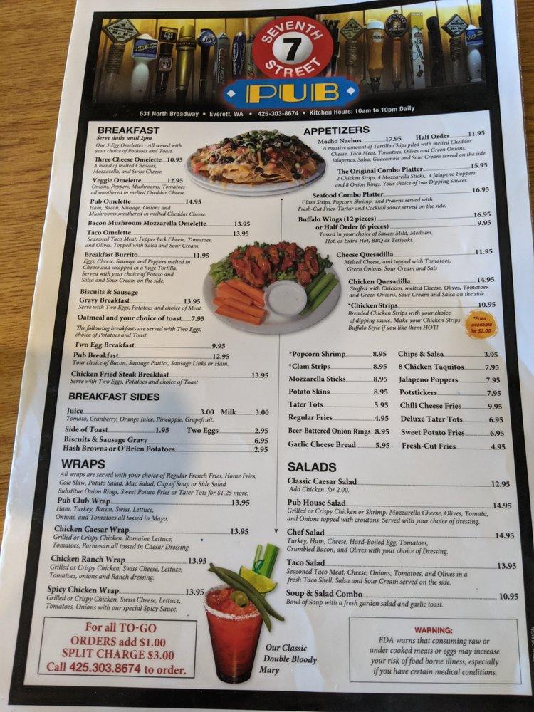 Menu at 7th Street Pub, Everett