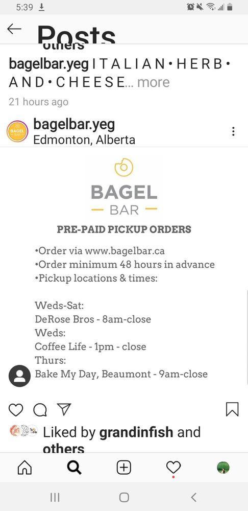 Menu at Bagel bar, Edmonton, 67 Avenue NW