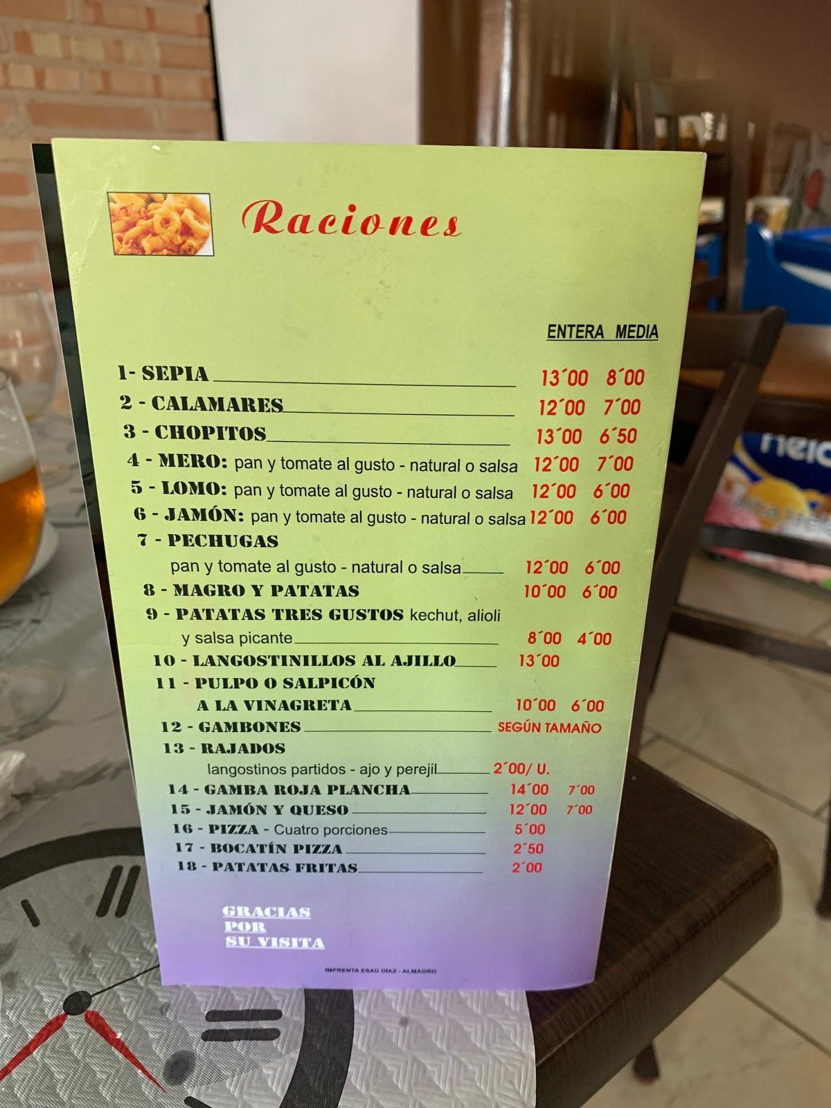 Menu at CAFETERÍA XEMA LA SEDE, Bolaños de Calatrava