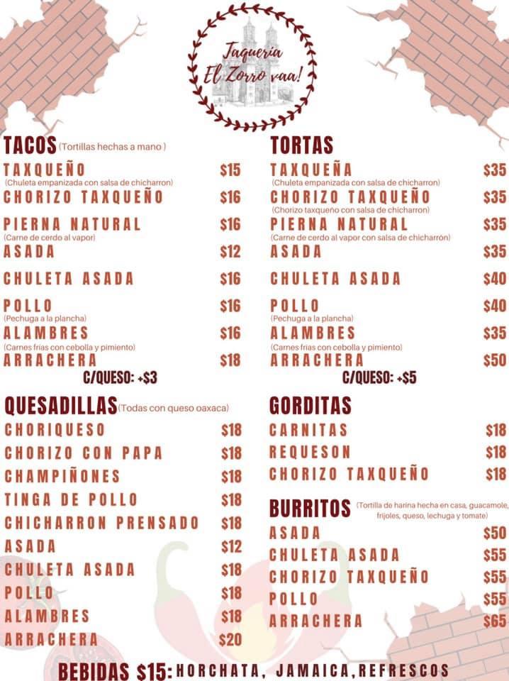Menu at El ZORRO VAAA restaurant, San Miguel de Cozumel