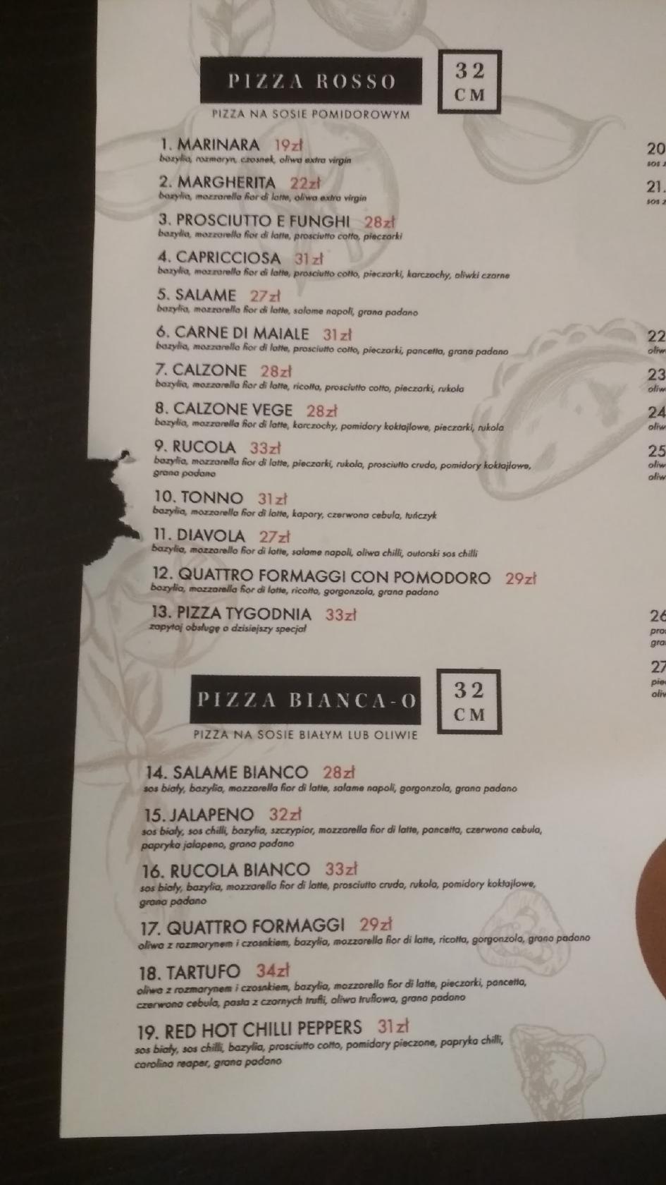 Menu at Focca Czyja Pizza Stabłowicka restaurant, Wrocław