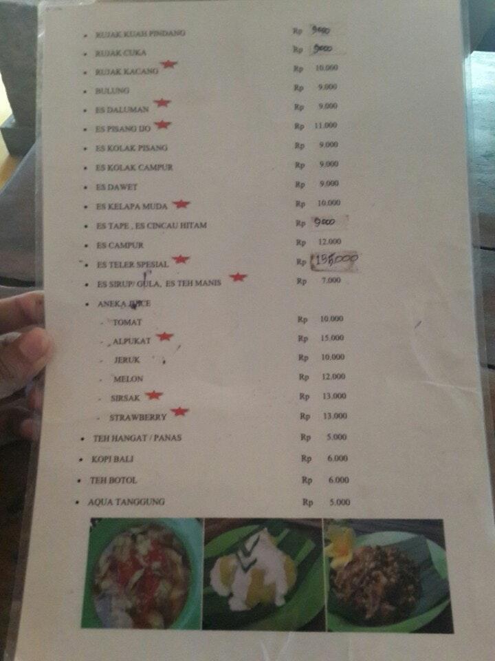 Menu at Warung Gula Bali - The Joglo restaurant, Denpasar