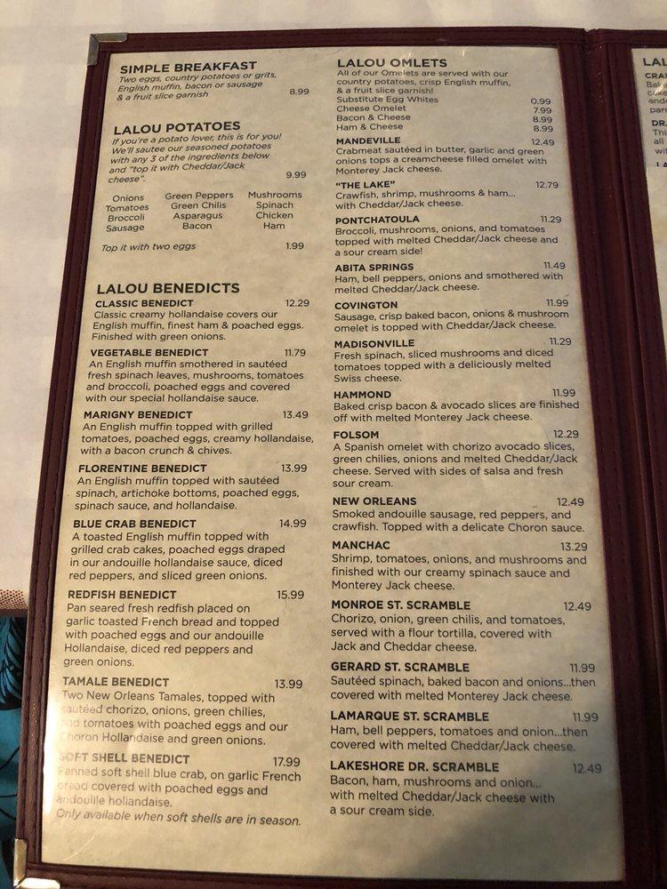 Menu at LaLou restaurant, Mandeville
