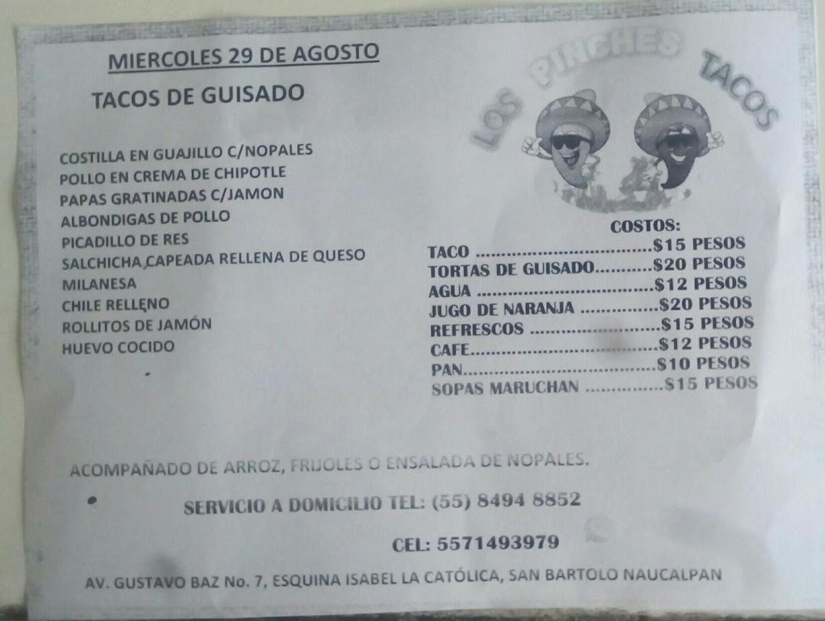 Menu at Los Pinches Tacos restaurant, Naucalpan