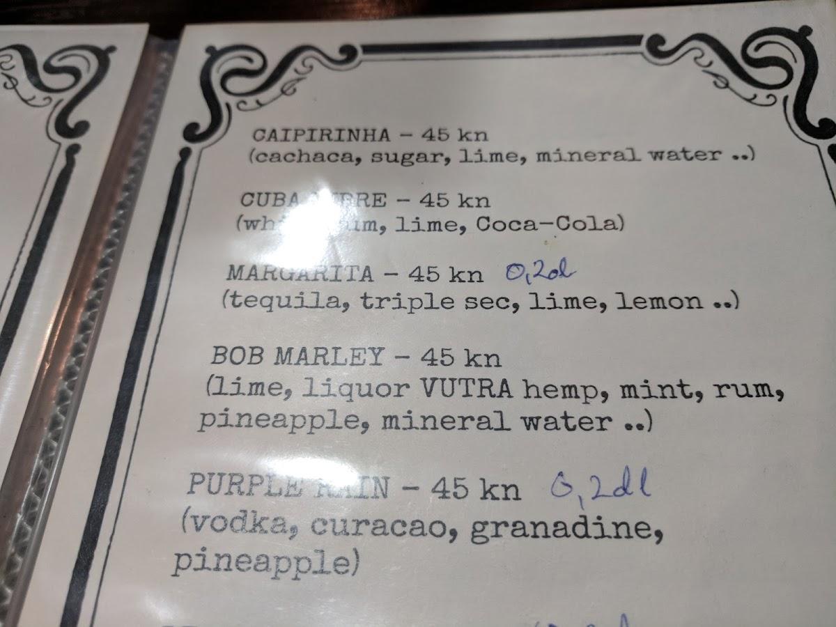 Menu at Mio Corazon restaurant, Zagreb