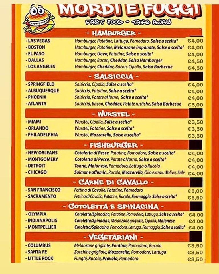 Speisekarte von Mordi e Fuggi restaurant, Iglesias