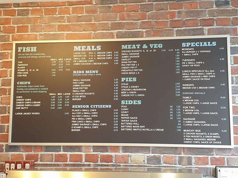 Menu at Ocean Wild Fish Bar, Paignton