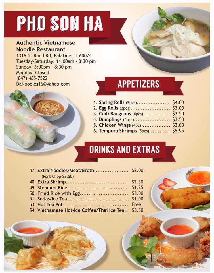 Menu at Phở Son Ha restaurant, Palatine, N Rand Rd