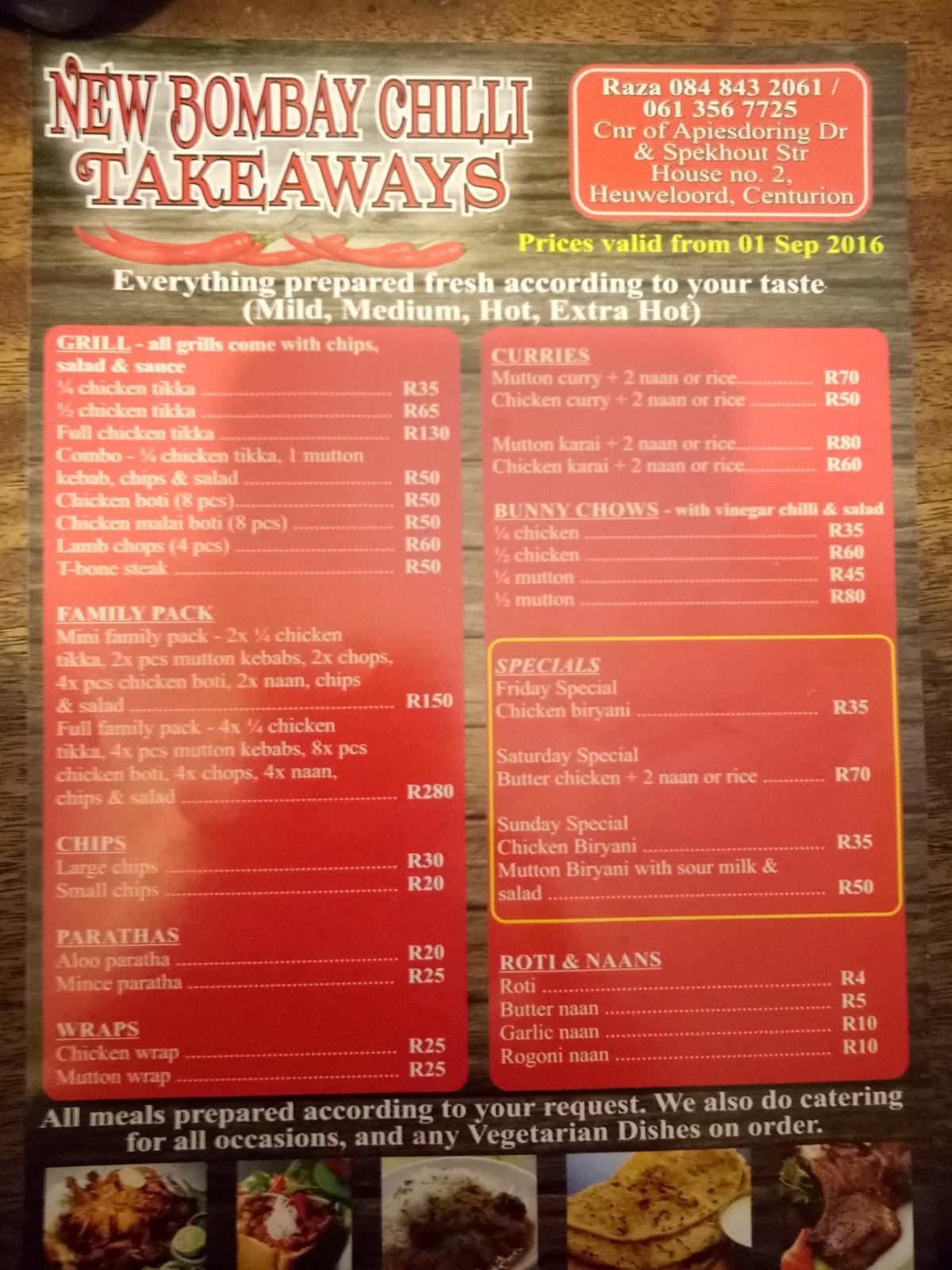 Menu at Raza Naan Shop restaurant, Centurion