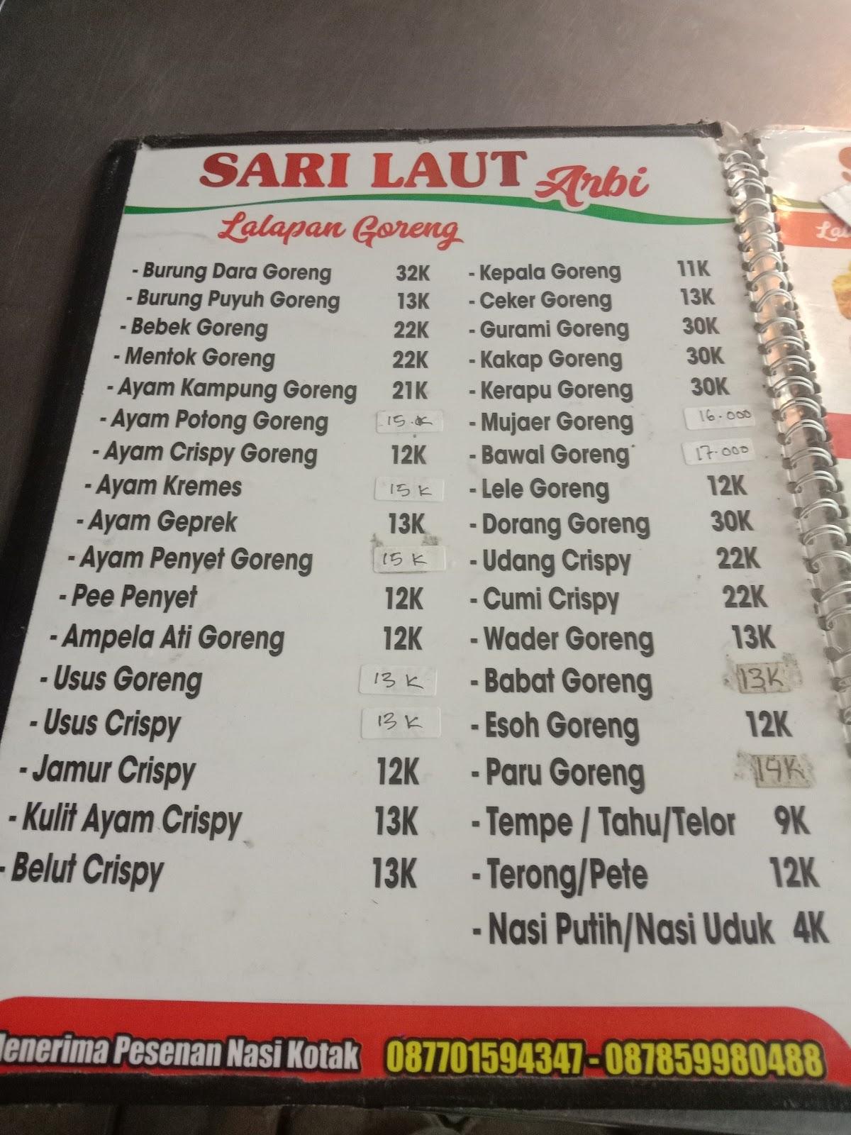 Menu at SARI LAUT ARBY restaurant, Malang