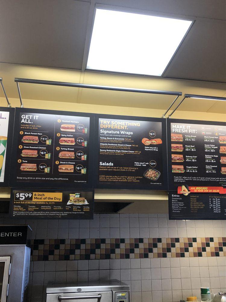 Menu at Subway restaurant, Fresno, W Shaw Ave #107