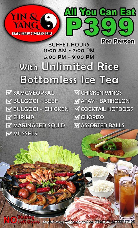 Menu at Yin Yang restaurant, Bogo City