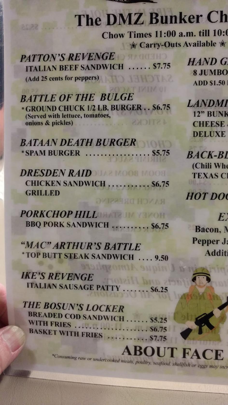 Menu at Bunker pub & bar, Waterford