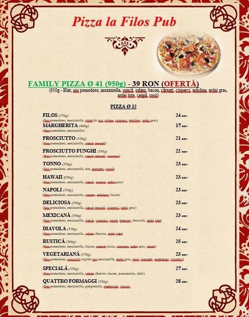 Menu at Filos Pub, Bucharest