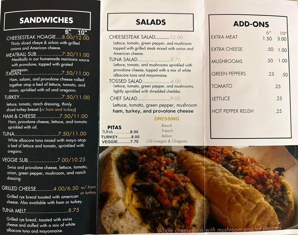 Menu at Izzy's Hoagie Shop restaurant, Ann Arbor