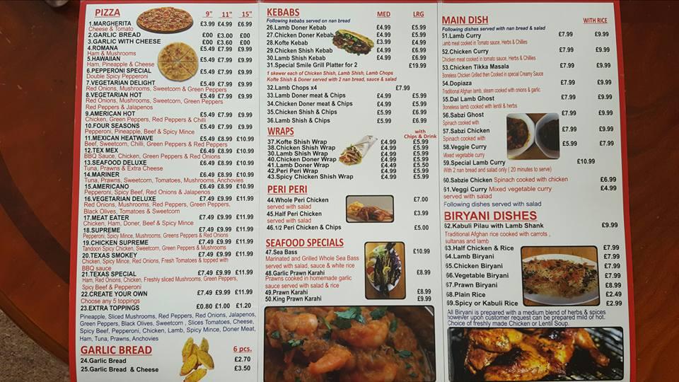Menu at Smile Grill restaurant, Bournemouth