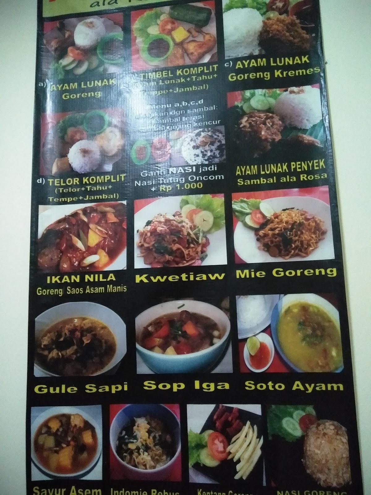 Menu at Burahol ayam lunak restaurant, Bandung