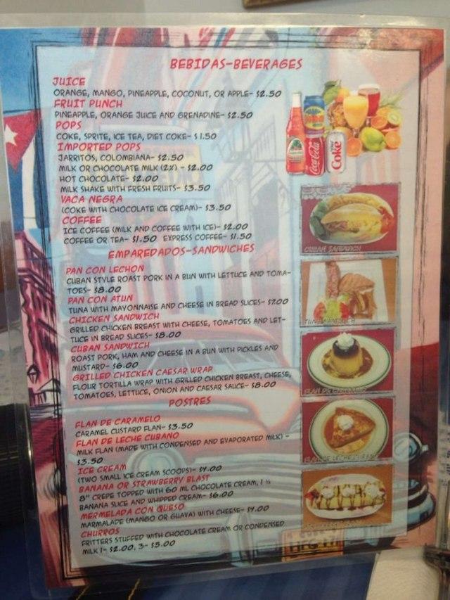 Menu at Casa Cubana Restaurant, London, 411 Hamilton Rd