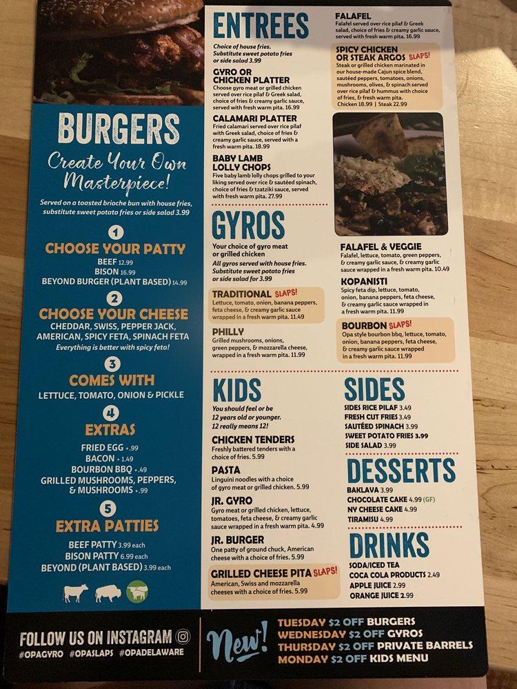 Menu at Opa Grill & Tavern restaurant, Delaware, 18 S Sandusky St