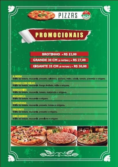 Menu at Pop Pizza restaurant, Pedro Leopoldo