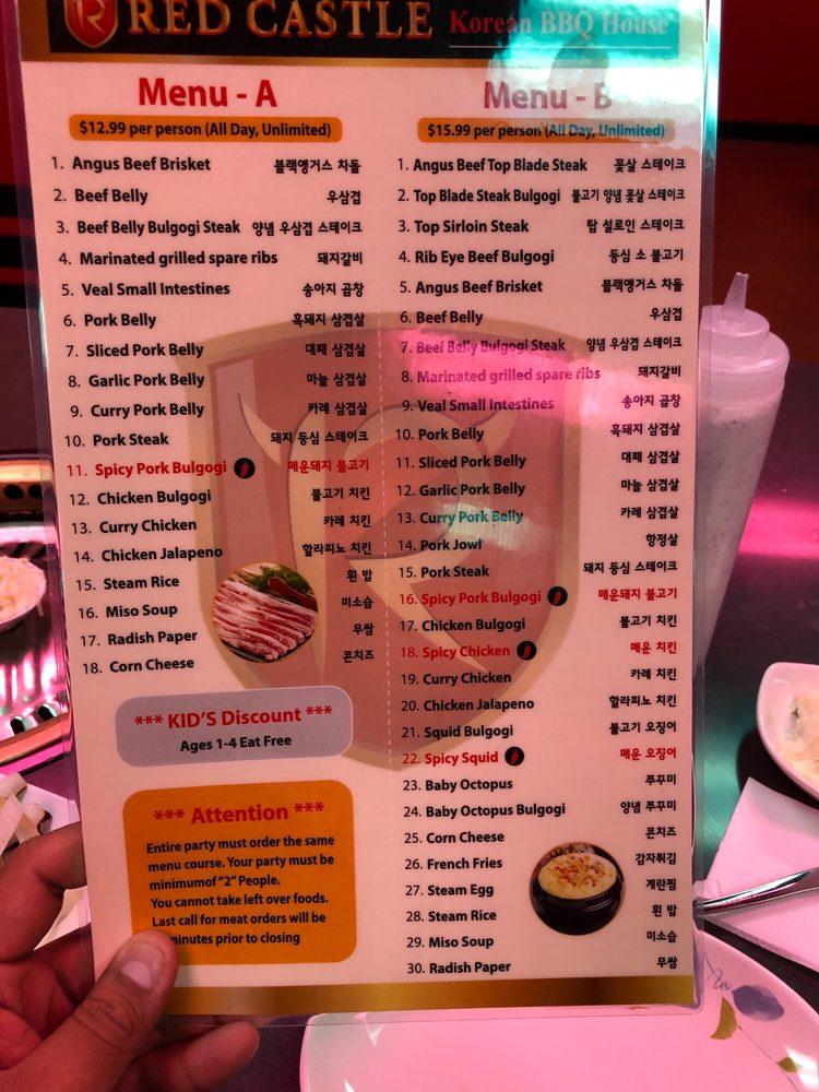 Menu at Red Castle Korean BBQ, Rialto