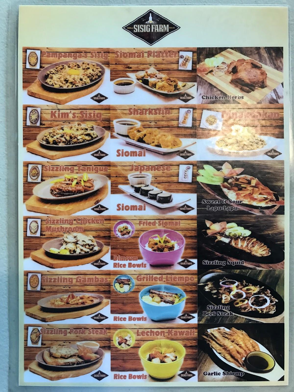 Menu at Sisig Farm restaurant, Kidapawan City