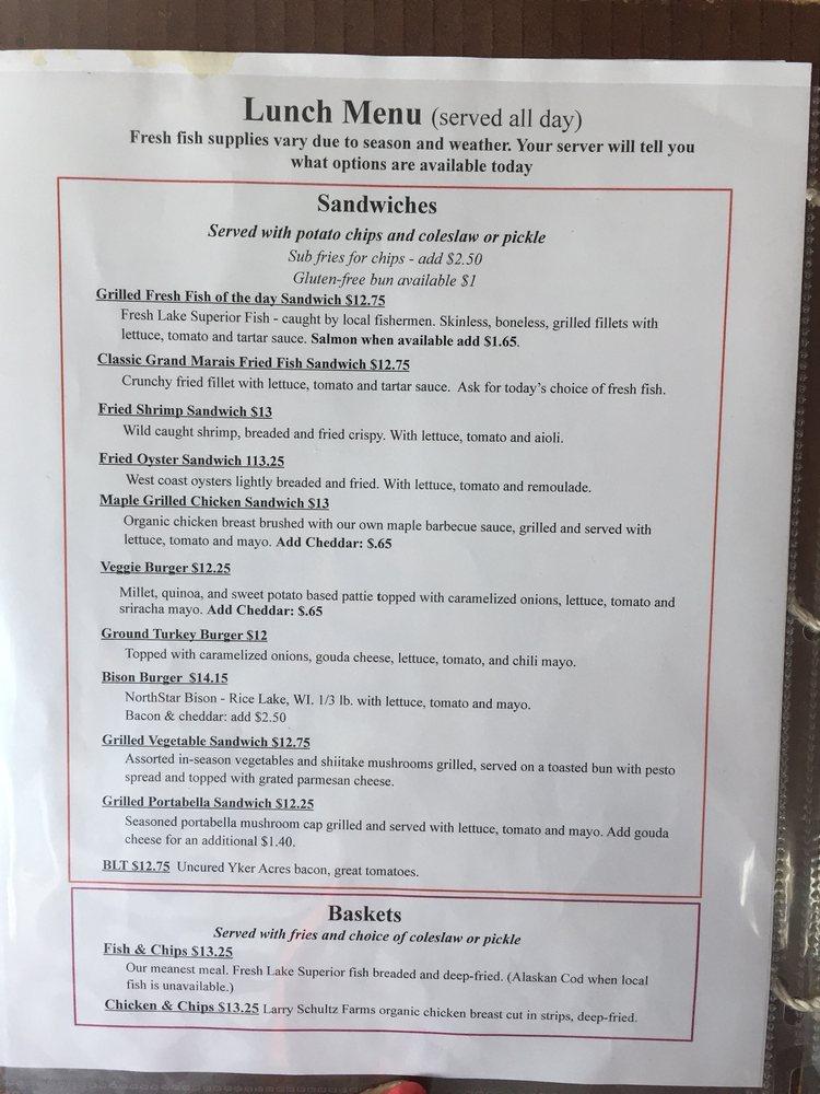 Menu at Angry Trout Cafe, Grand Marais