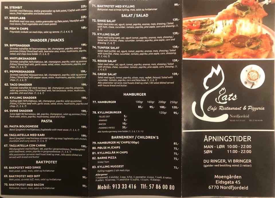 Menu at Cats cafè, restaurant og pizzeria, Nordfjordeid