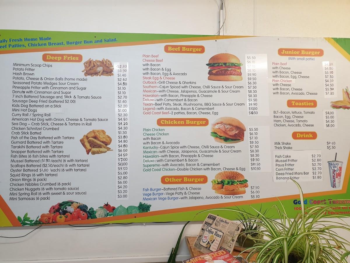 Menu at Gold Coast Takeaways fast food, Auckland
