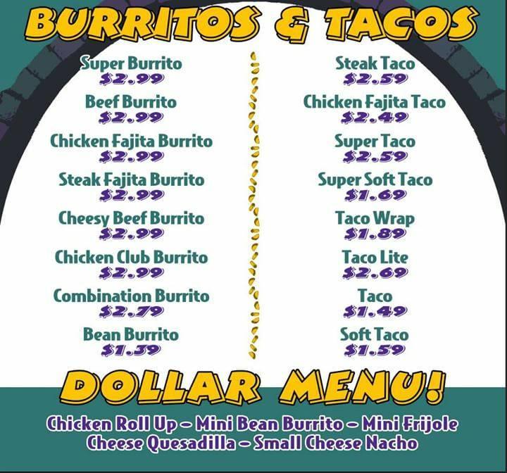 Menu at Taco Shop restaurant, Corsicana, W 7th Ave