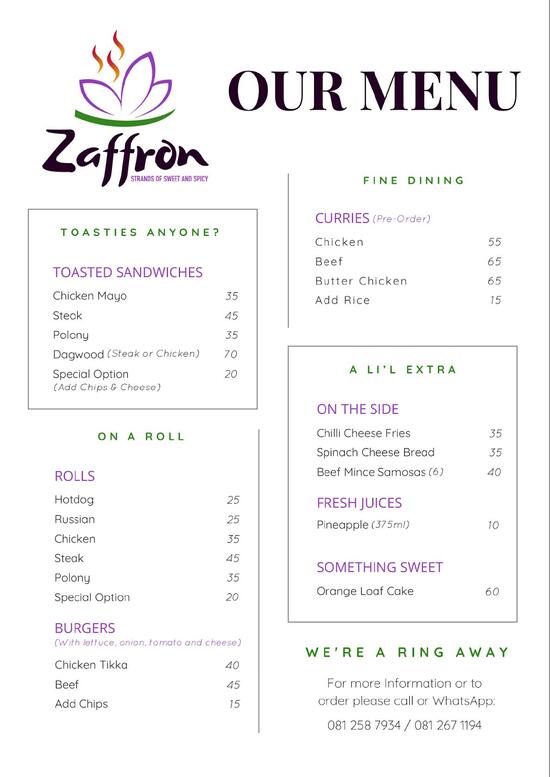 ZAFFRON halaal takeaways, Port Alfred - Restaurant menu, prices and reviews