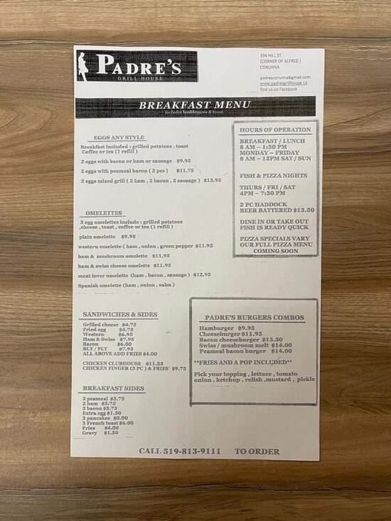 Padre's Grill House, Corunna - Restaurant menu, prices and reviews