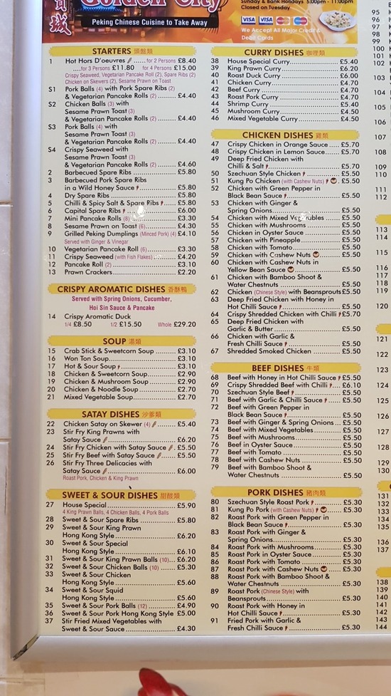 Golden City, Slough - Restaurant menu, prices and reviews