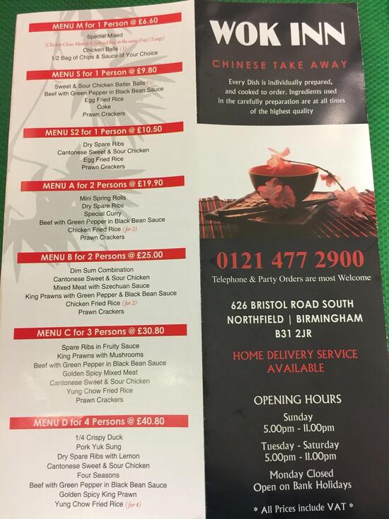 Wok Inn, Birmingham - Restaurant menu, prices and reviews