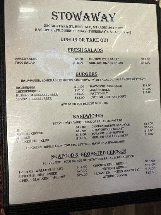 Stowaway Bar and Grill, Hinsdale - Restaurant menu, prices and reviews